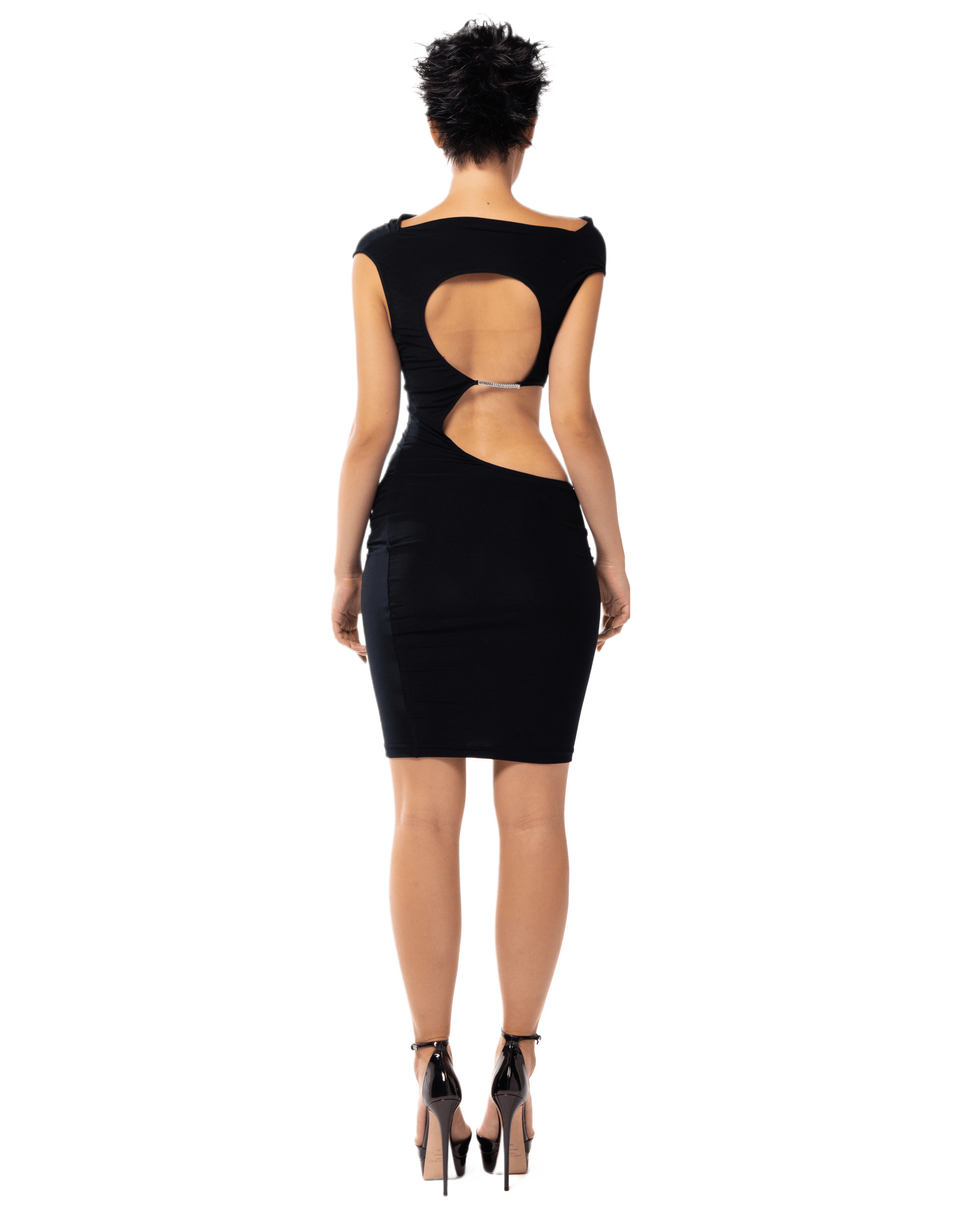 Ruched Neck Asymmetrical Cut Out Dress Bad Binch Tongtong